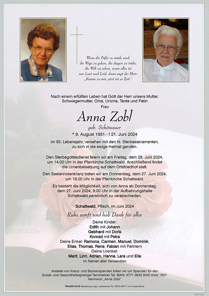 Anna Zobl - Bestattung LONGO