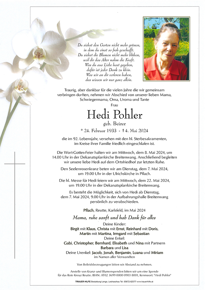 Hedi Pohler - Bestattung LONGO