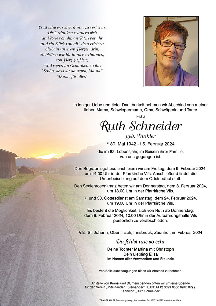 Ruth Schneider - Bestattung LONGO