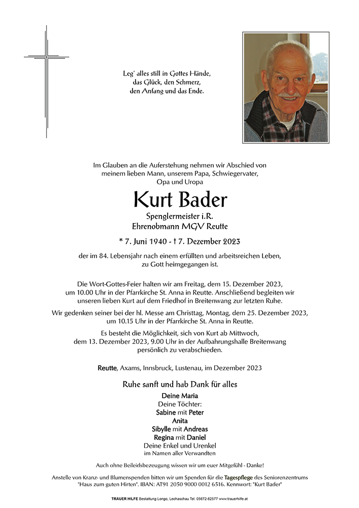 Kurt Bader - Bestattung LONGO