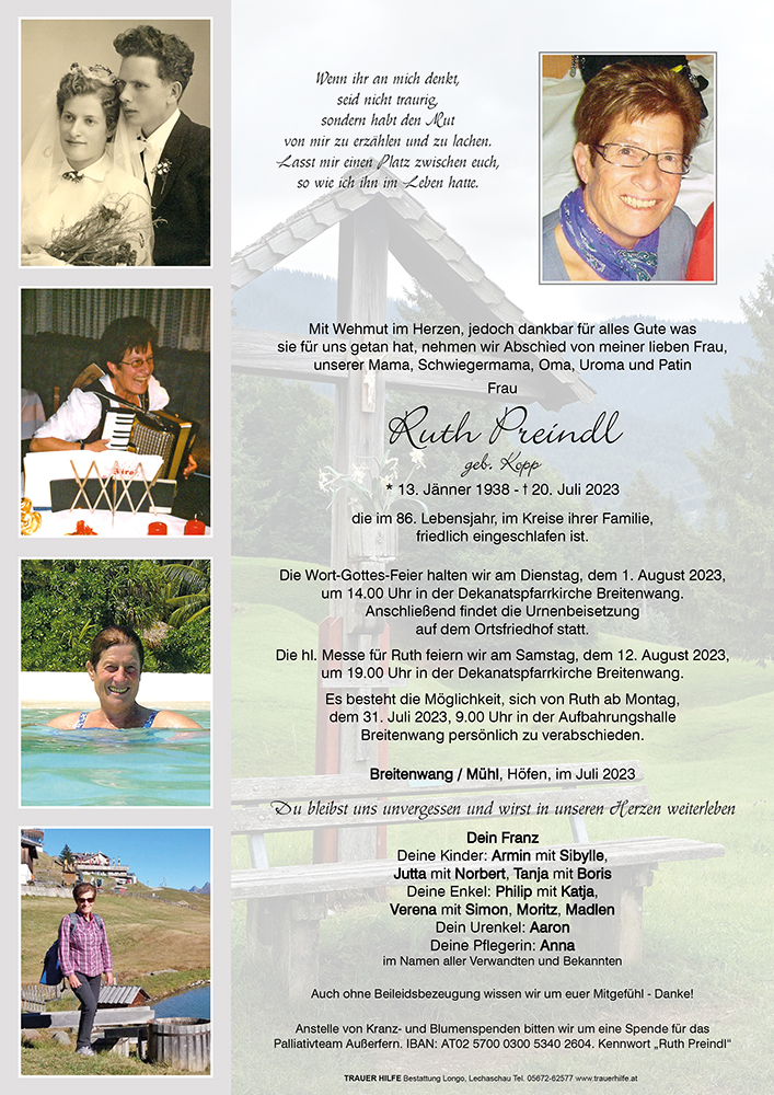 Ruth Preindl - Bestattung LONGO