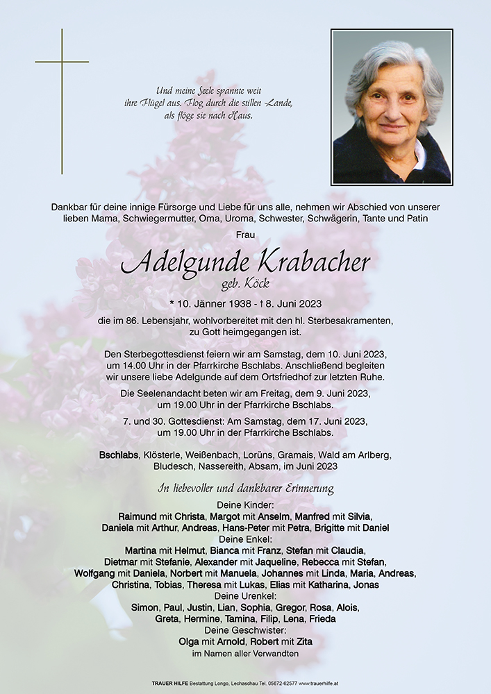 Adelgunde Krabacher - Bestattung LONGO
