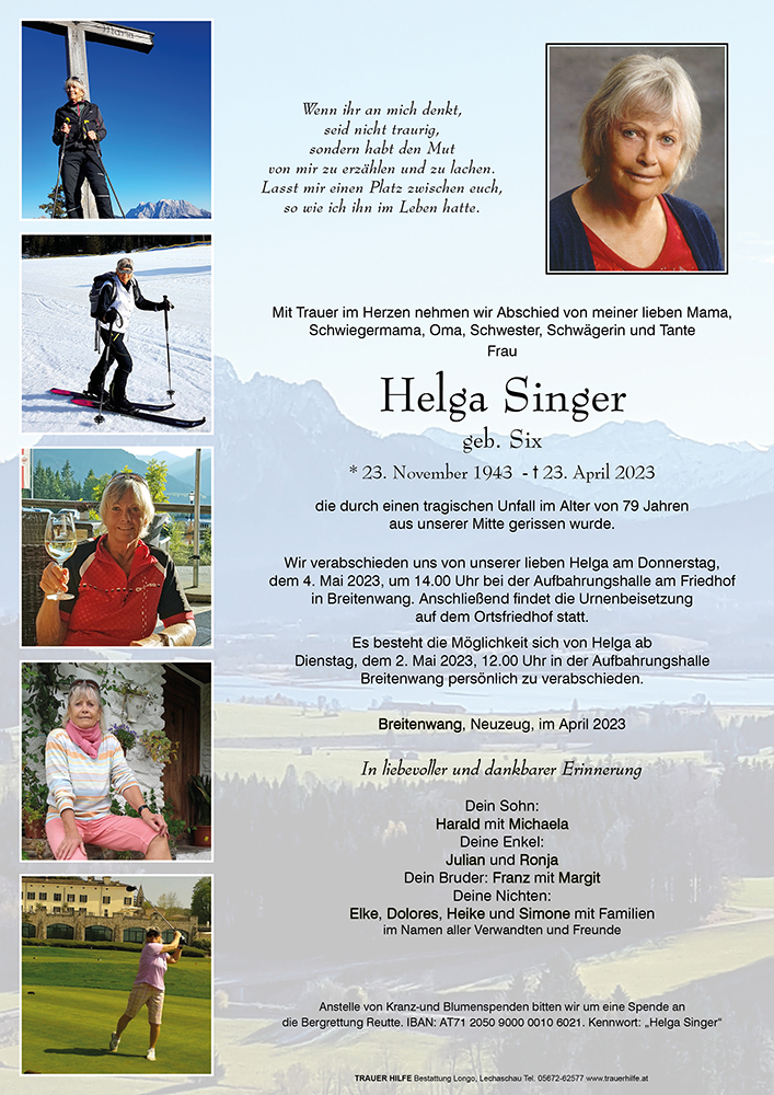 Helga Singer - Bestattung LONGO