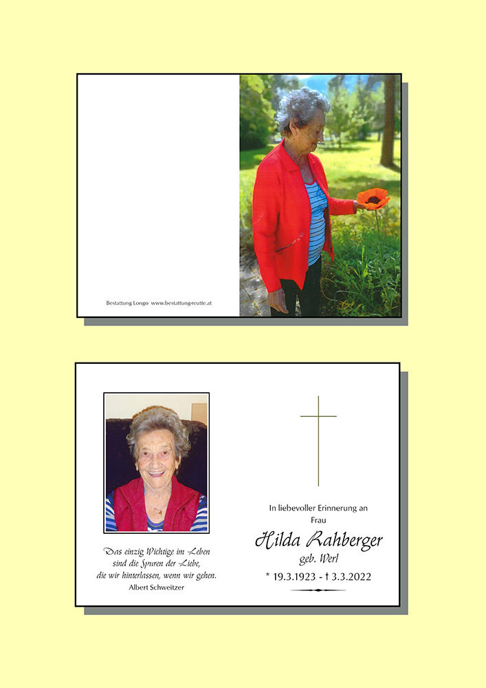 Hilda Rahberger - Bestattung LONGO