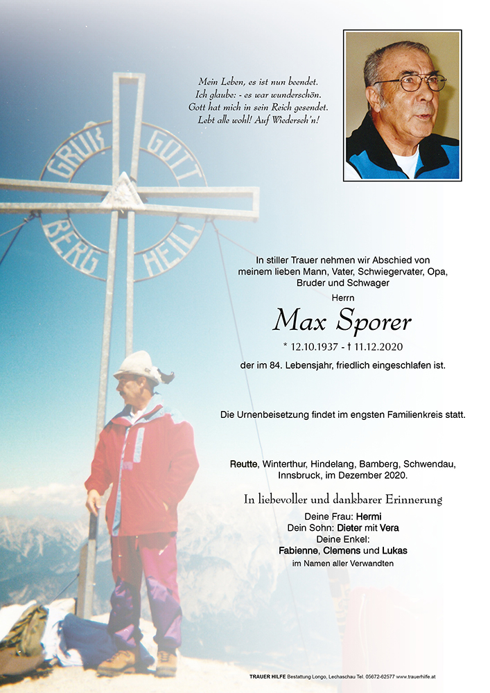 Max Sporer - Bestattung LONGO
