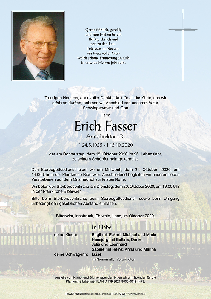 Erich Fasser - Bestattung LONGO