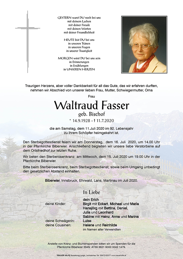 Waltraud Fasser - Bestattung LONGO