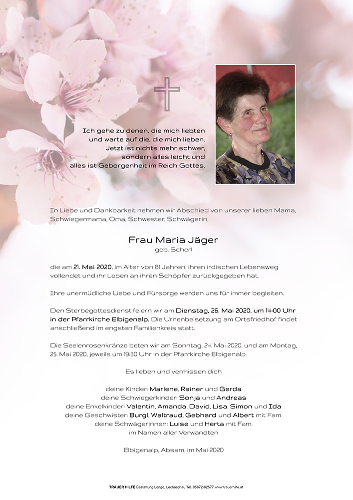 Maria Jäger - Bestattung LONGO