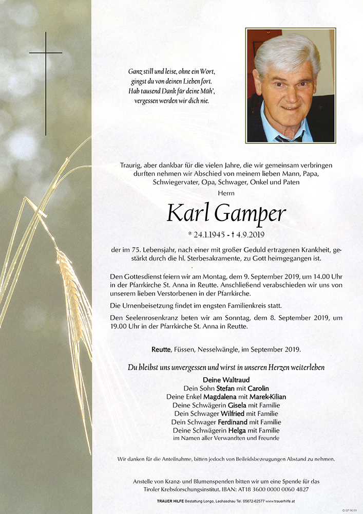 Karl Gamper - Bestattung LONGO