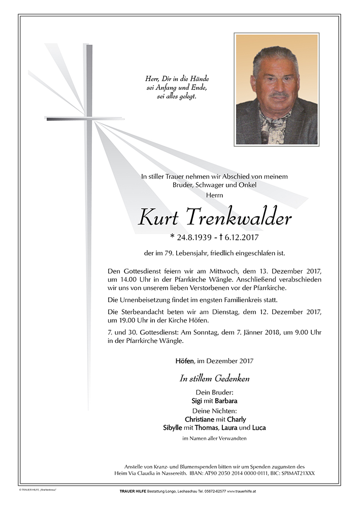 Kurt Trenkwalder - Bestattung LONGO