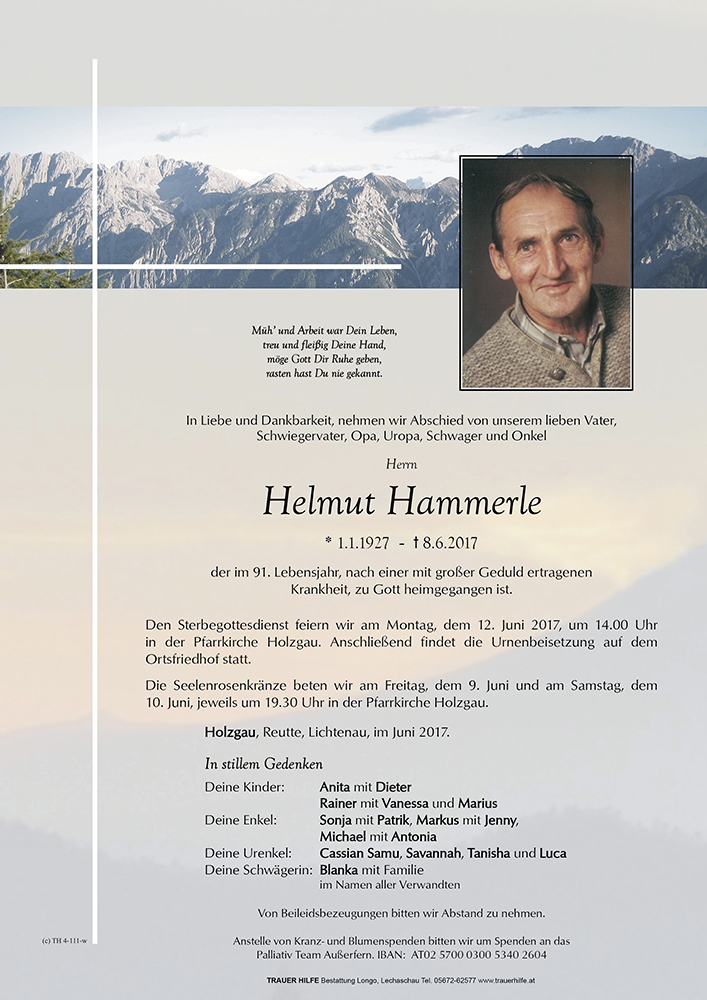 Helmut Hammerle - Bestattung LONGO