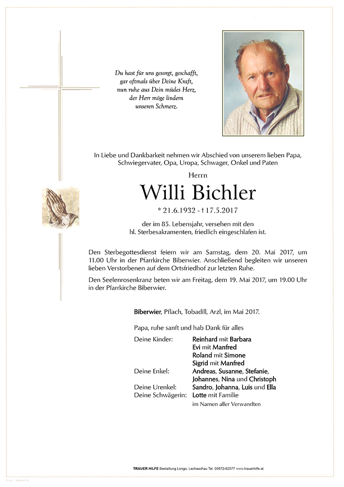 Willi Bichler - Bestattung LONGO