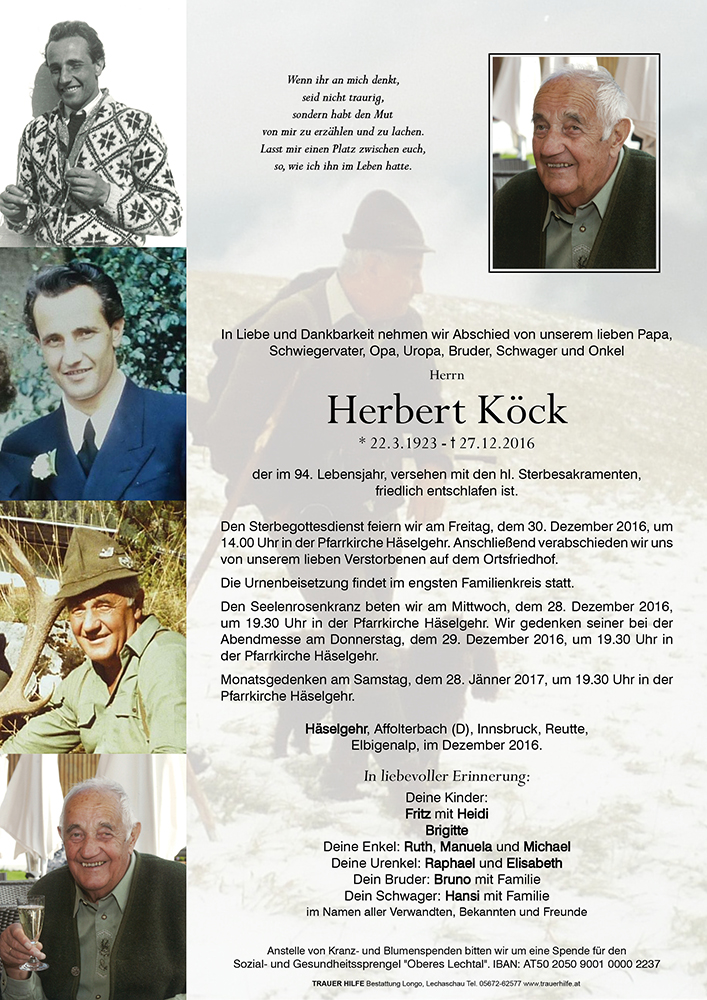 Herbert Köck - Bestattung LONGO