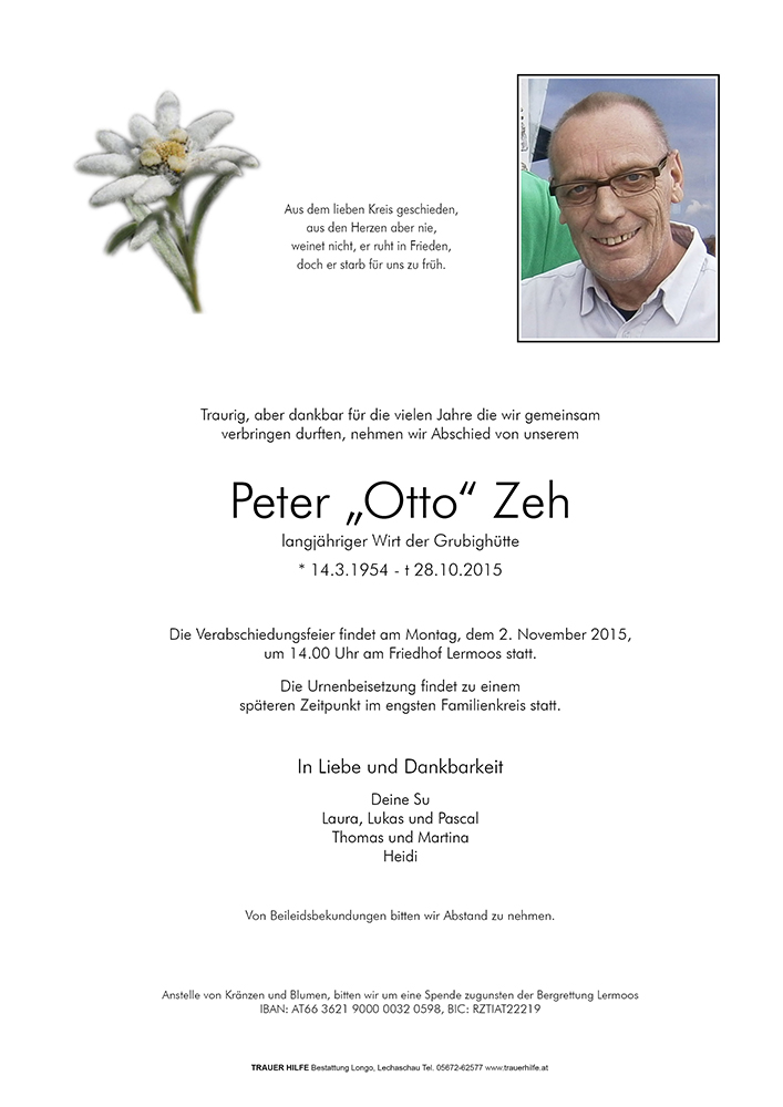 Peter Zeh - Bestattung LONGO