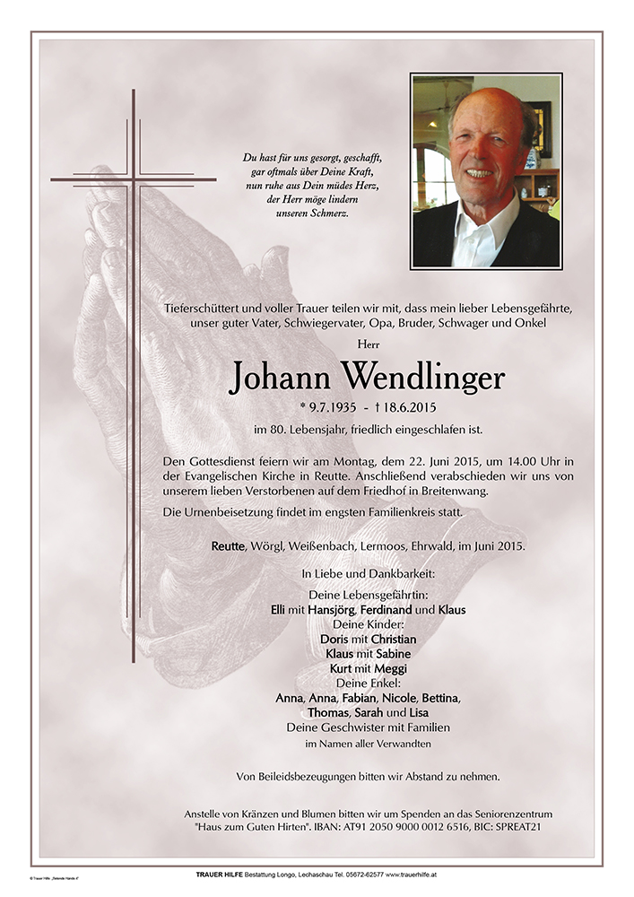 Johann Wendlinger - Bestattung LONGO