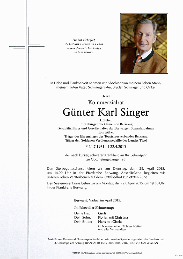 Günter Karl Singer - Bestattung LONGO