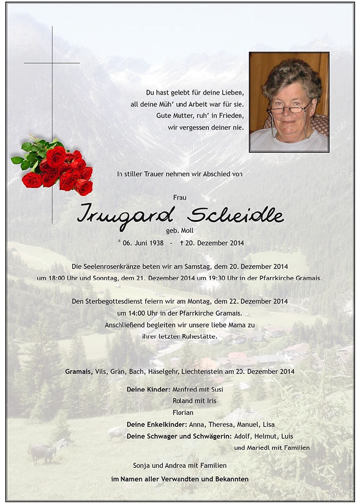 Irmgard Scheidle - Bestattung LONGO