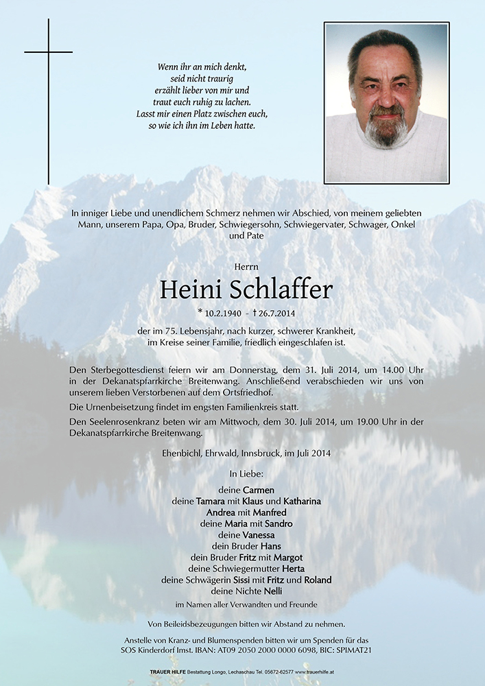 Heini Schlaffer - Bestattung LONGO
