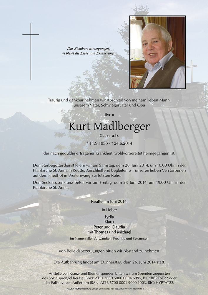 Kurt Madlberger - Bestattung LONGO