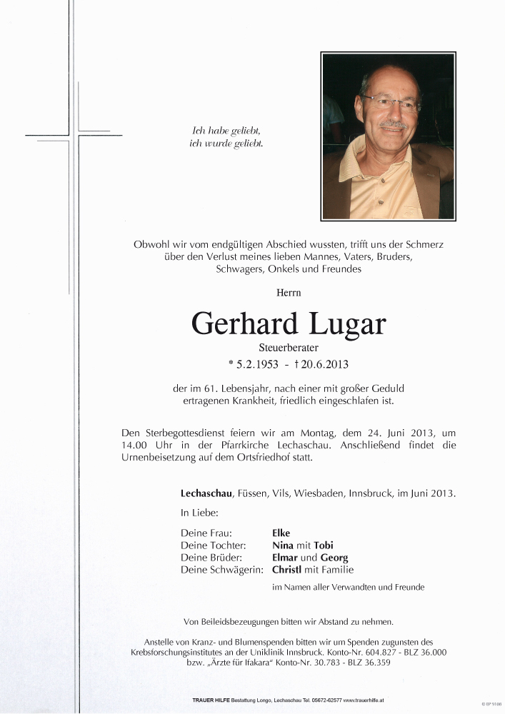 Gerhard Lugar - Bestattung LONGO