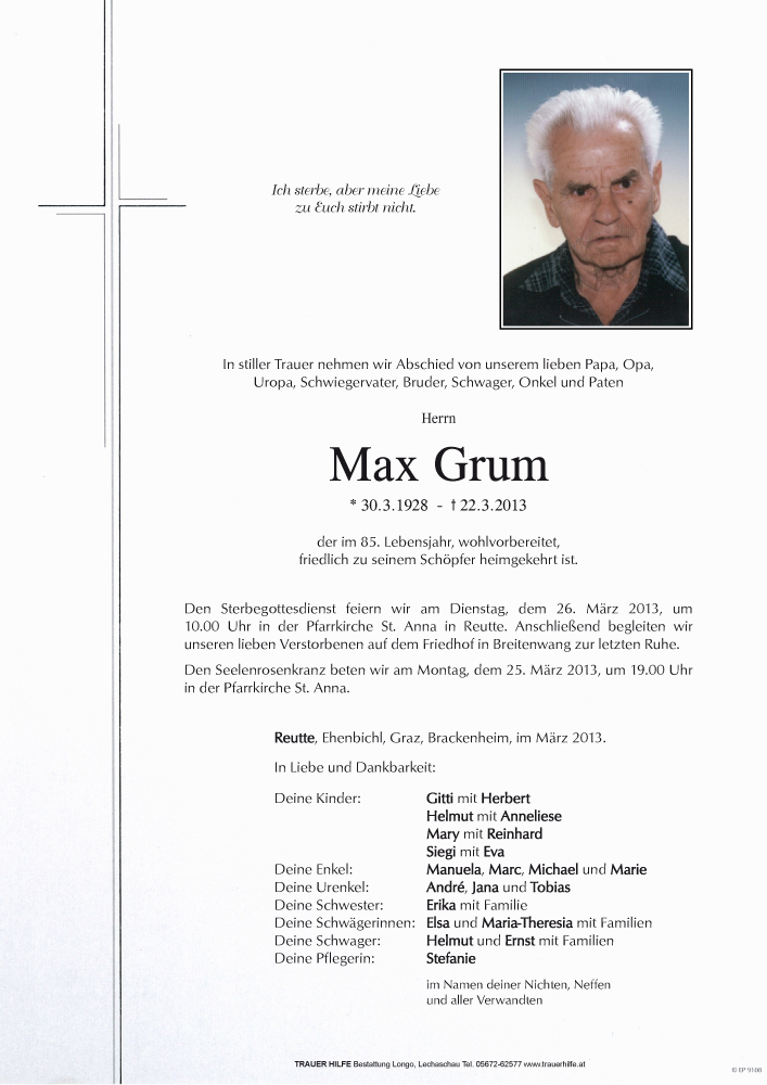 Max Grum - Bestattung LONGO